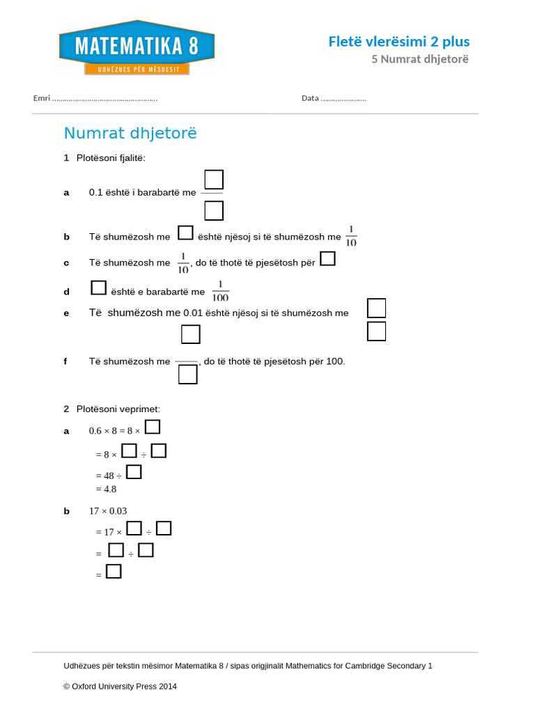 0507 - Flete Vleresimi 2 Plus - Numrat Dhjetore | PDF