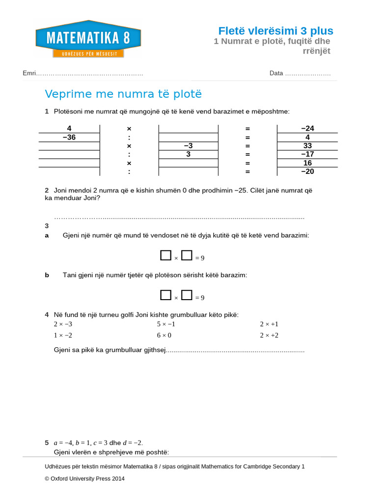 0105 - Flete Vleresimi 3 Plus - Numrat e Plote, Fuqite Dhe Rrenjet | PDF