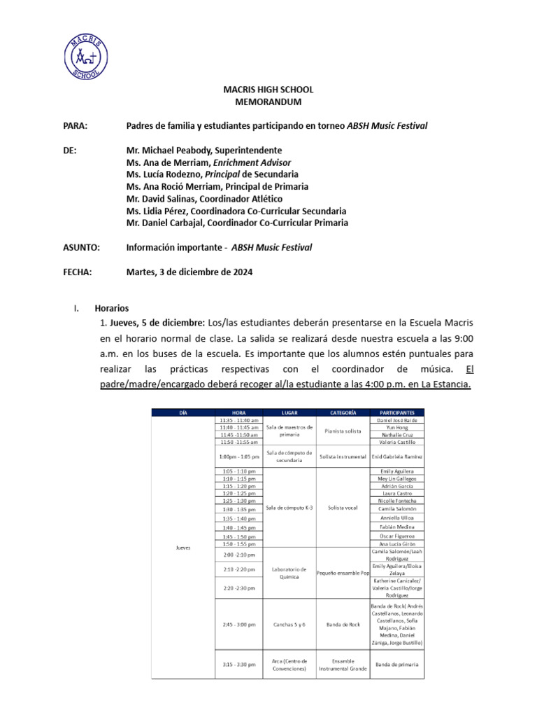 Memo. No. 2 ABSH Music Festival 24-25 | PDF