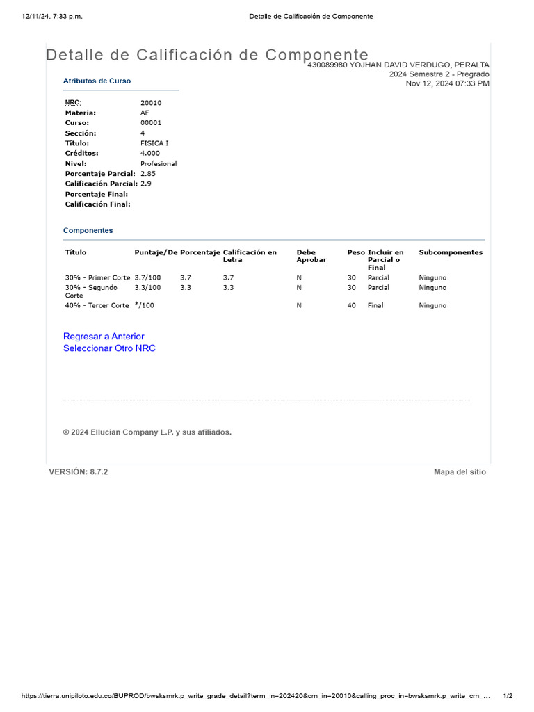 Detalle de Calificación de Componente | PDF