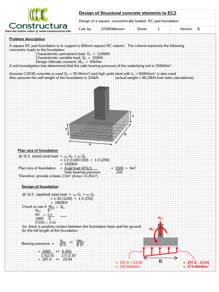 RC Pad Foundation Design per EC2 | PDF | Mechanical Engineering ...