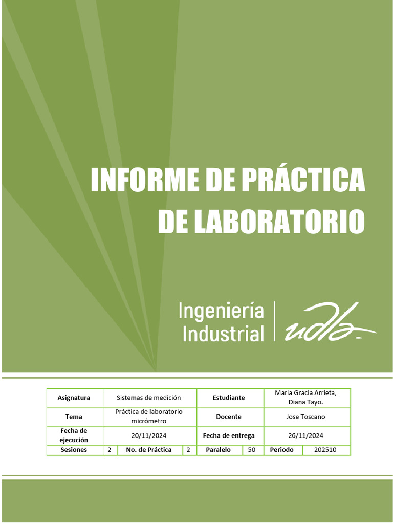 INFORME DE PRACTICA DE LABORATORIO MICROMETRO | PDF | Medición | Laboratorios