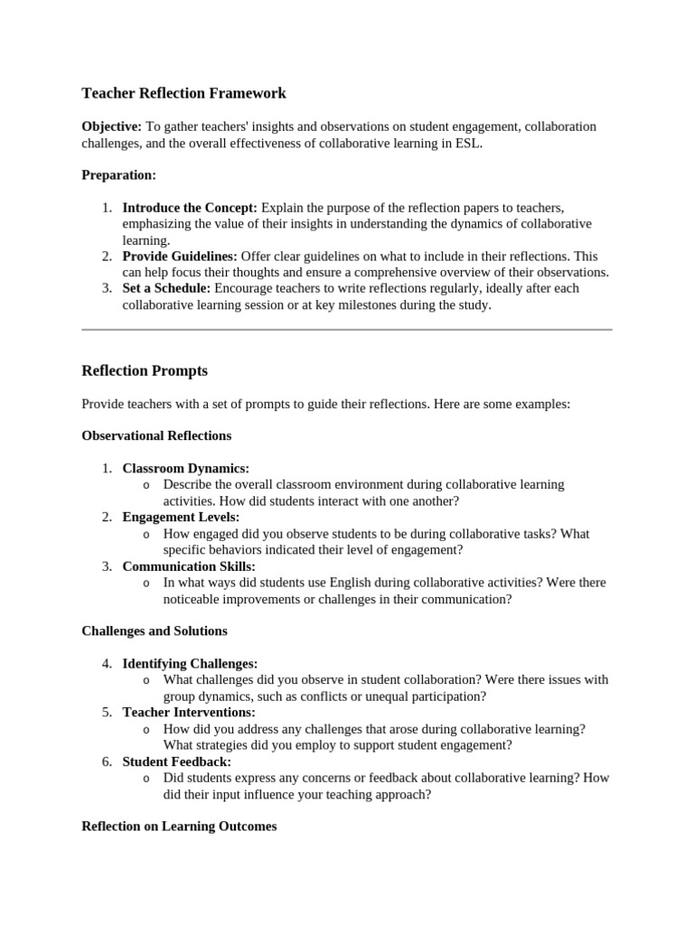 Teacher's Reflection Framework | PDF | Learning | Teachers