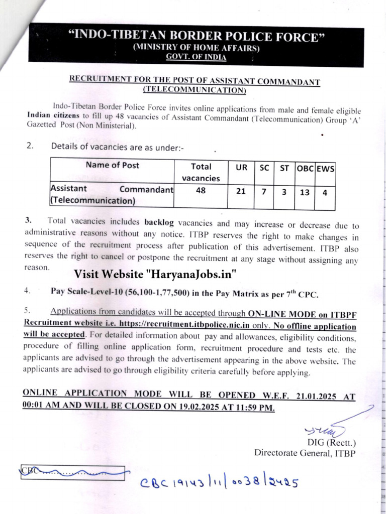 ITBP Assistant Commandant Telecom Recruitment 2025 Notice - Unlocked 1 ...