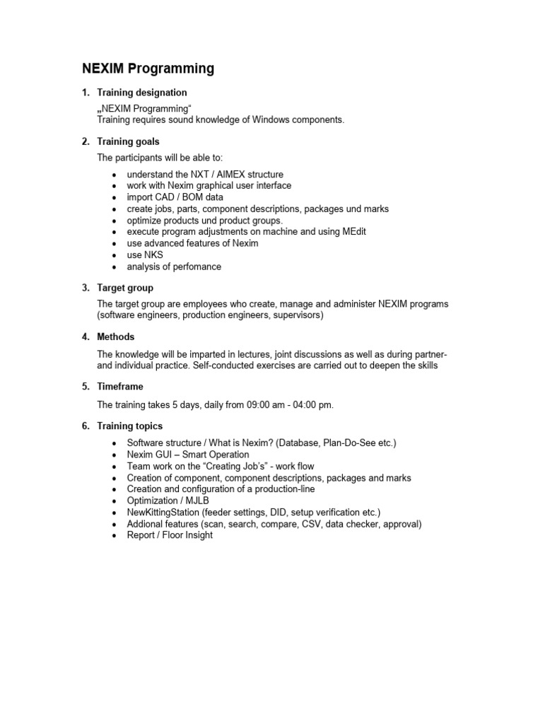 NEXIM Programming Training Guide | PDF