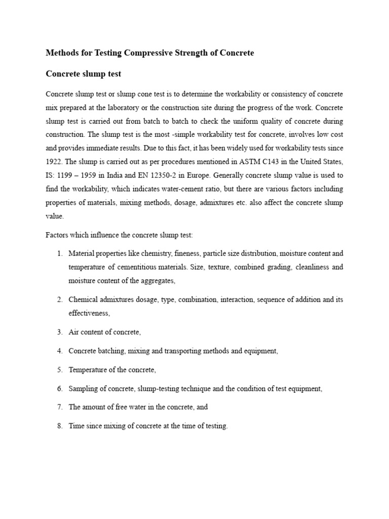 Methods For Testing Compressive Strength of Concrete | PDF | Concrete ...