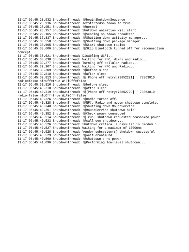 Device Shutdown Sequence Log | PDF