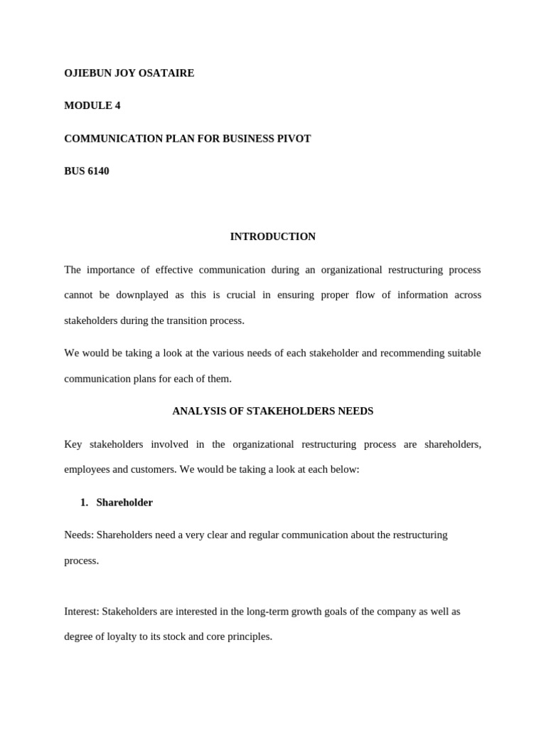 Business Restructuring Communication Plan | PDF | Communication | Business