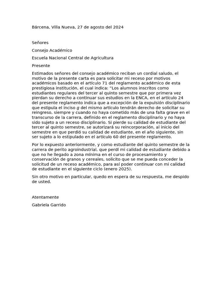 Solicitud de Receso Académico | PDF