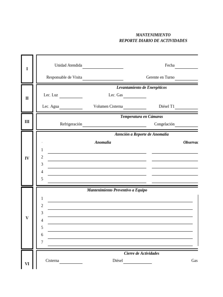 Reporte Diario de Mantenimiento Energético | PDF