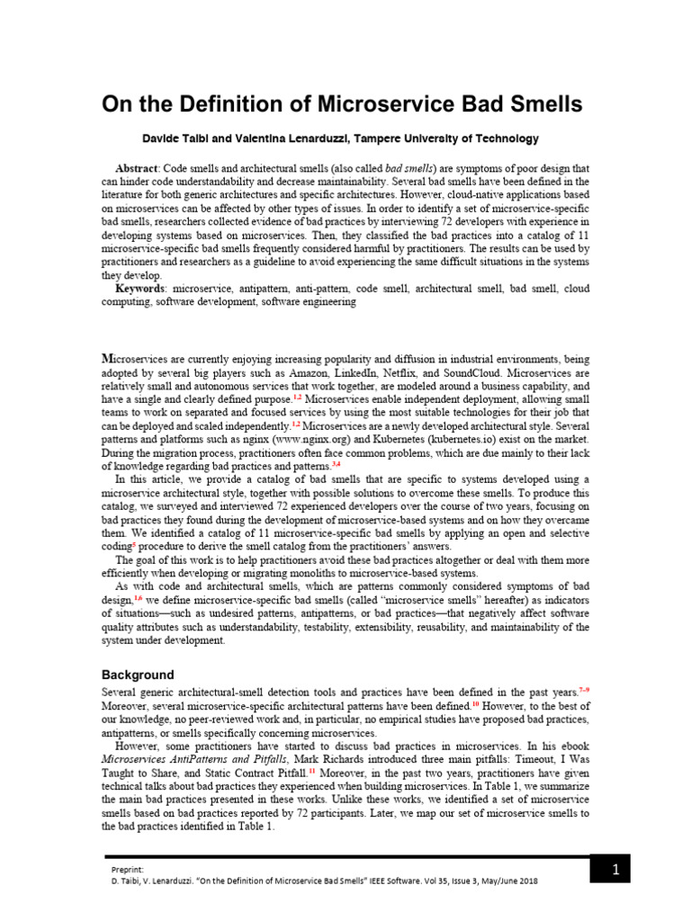 On The Definition of Microservice Bad Smells | PDF | Databases | Interview
