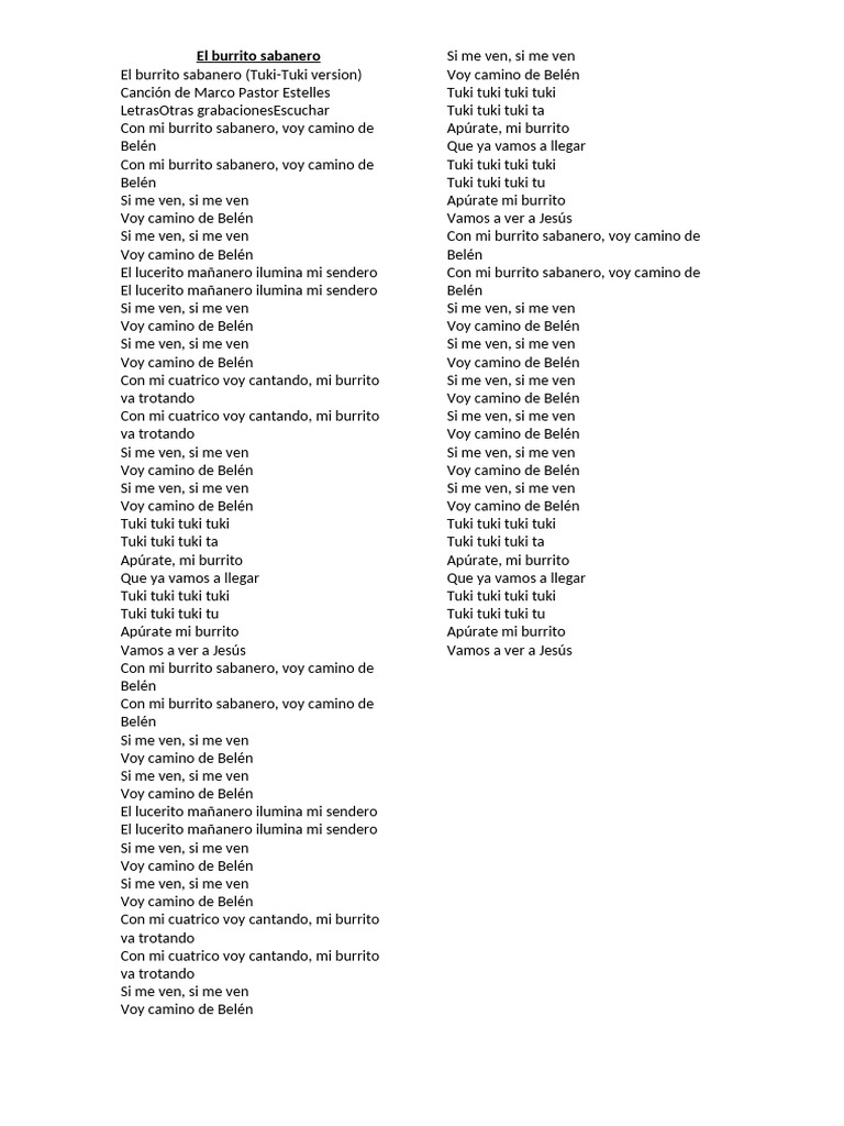 Burrito Sabanero: Letra y Música | PDF