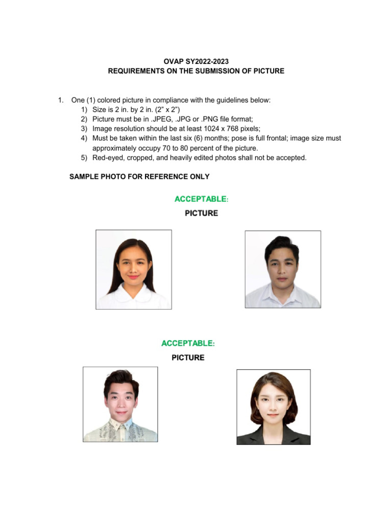 OVAP SY 2022 - 2023 Requirements On The Submission of Picture Ed BPE | PDF