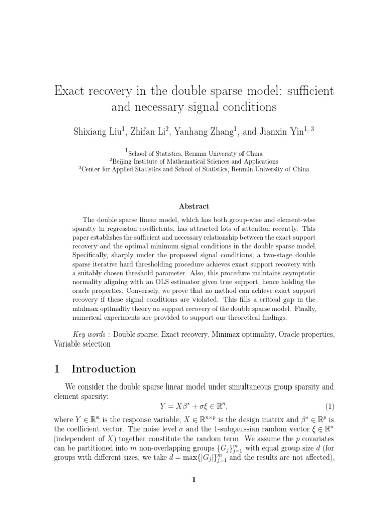 Exact Recovery in The Double Sparse Model: Sufficient and Necessary Signal Conditions | PDF ...