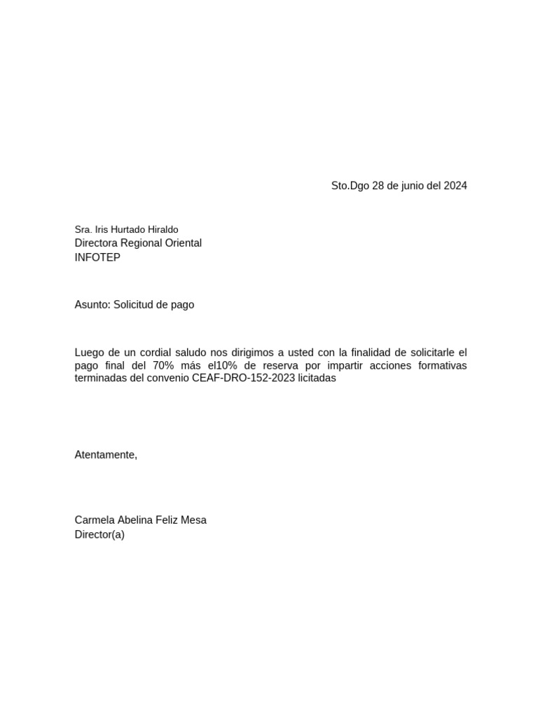 Solicitud de Pago por Formación CEAF-DRO-152-2023 | PDF
