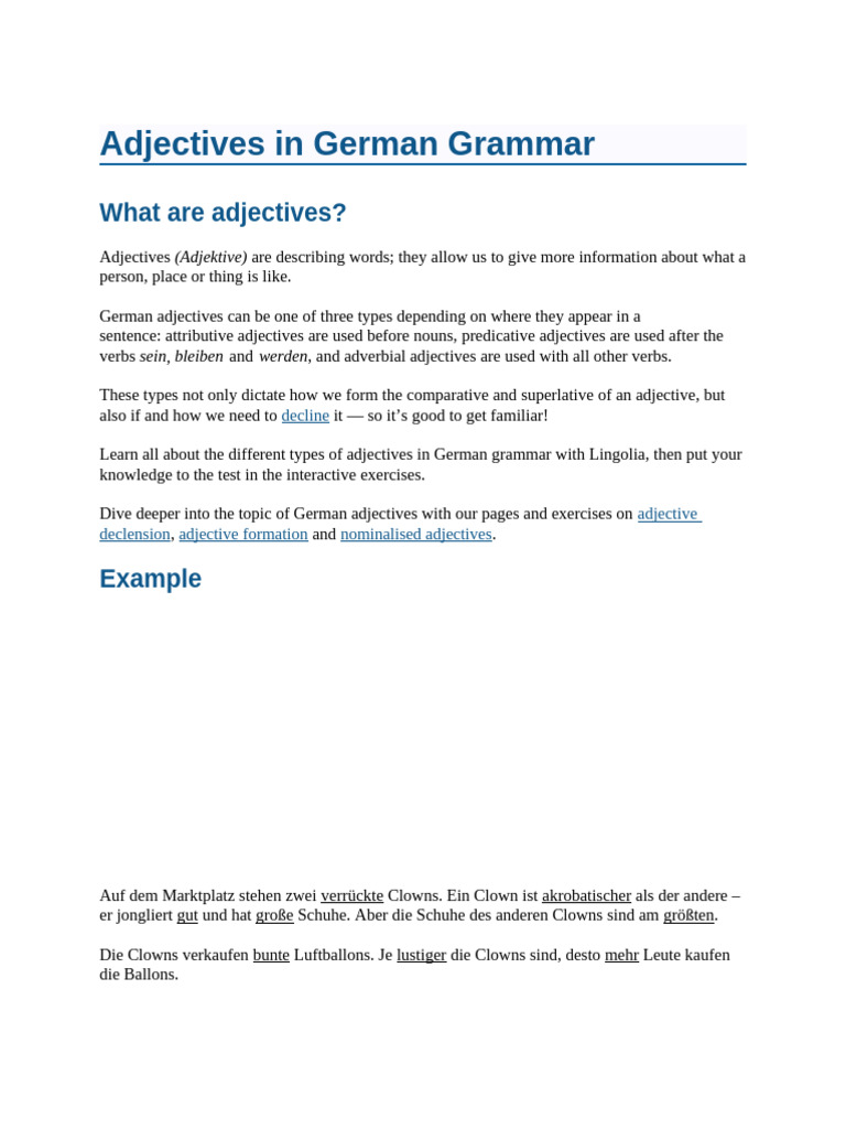 Adjectives in German Grammar | PDF | Adjective | Grammatical Gender
