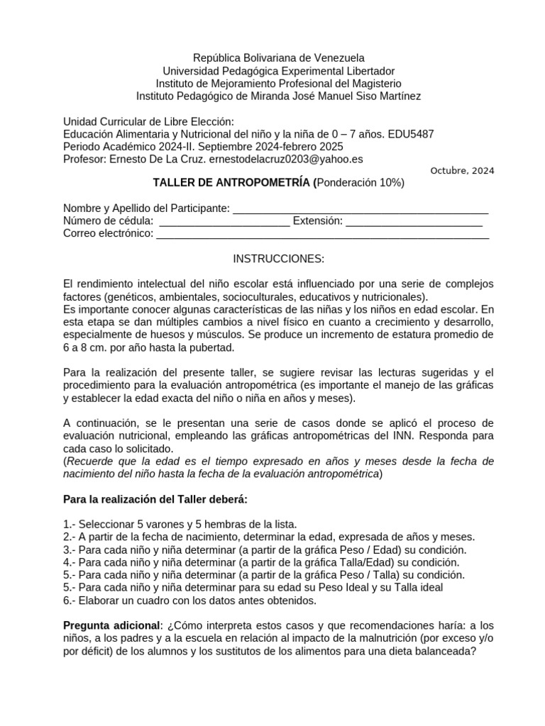 Taller De Antropometria Edu5487 24 Ii Pdf Cognición Educación En