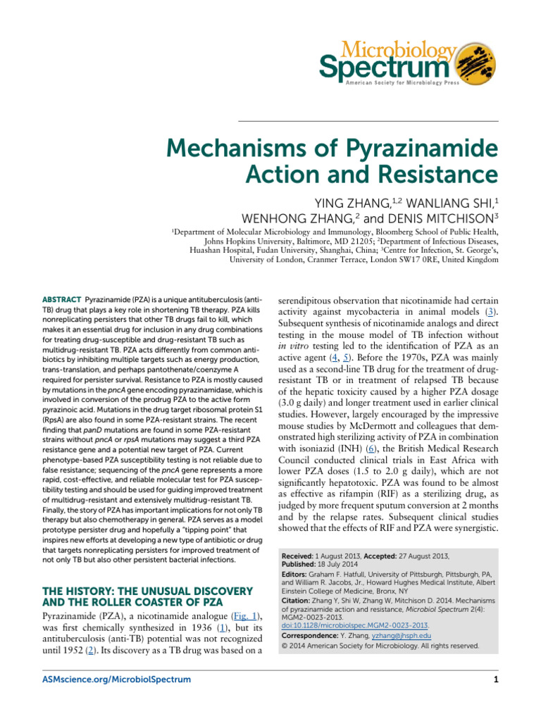 Pyrazinamide: Action and Resistance Mechanisms | PDF | Mycobacterium ...