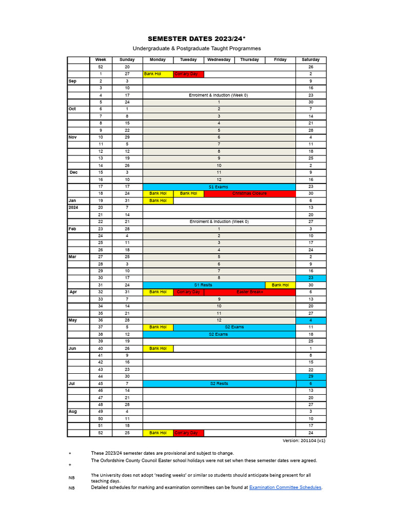 Semester Calendars Combined UG and PGT 2023 24 | PDF | Academic Term