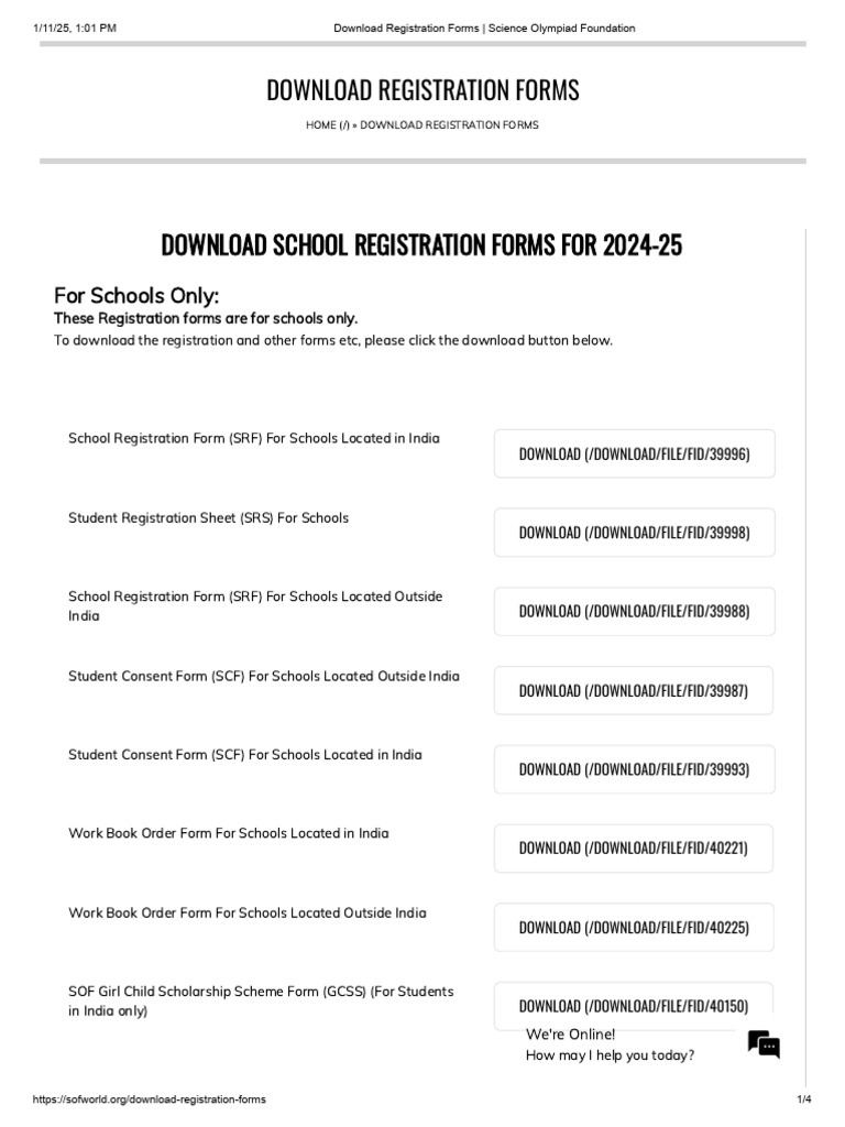 Registration Forms - Science Olympiad Foundation | PDF