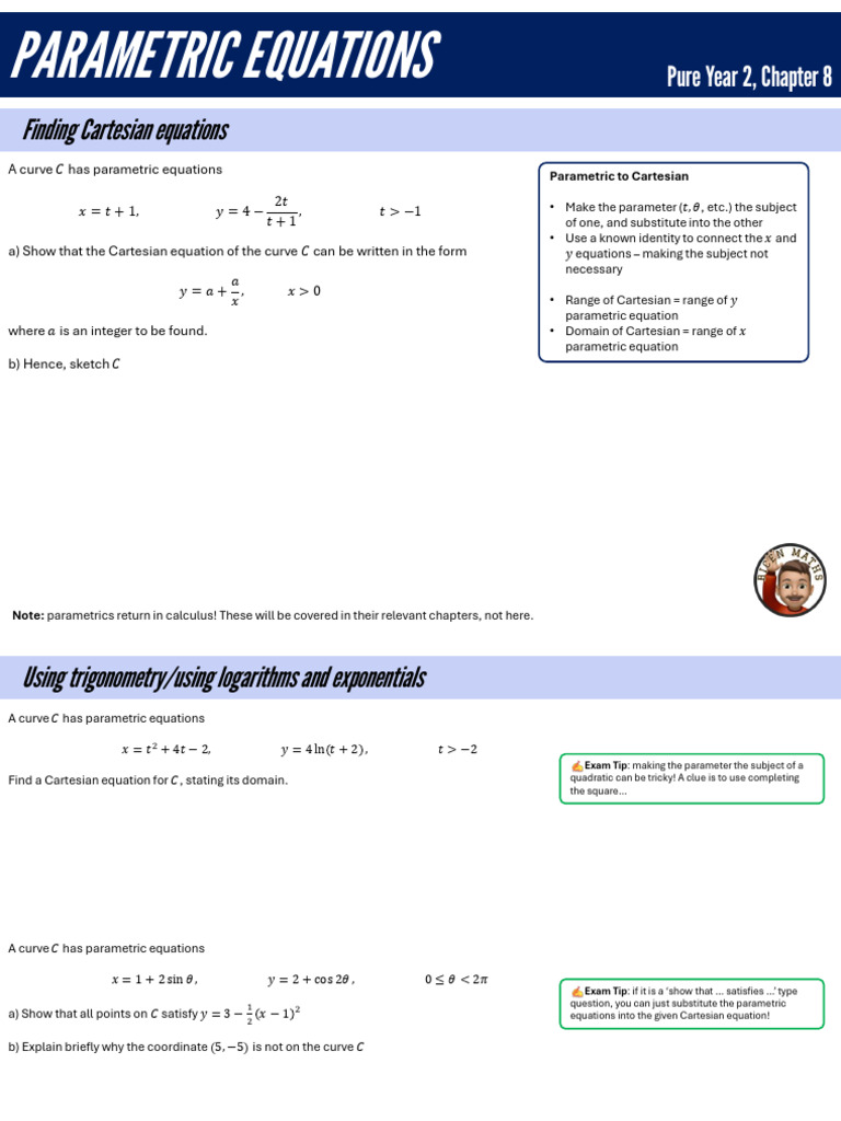P2 Ch8 Parametric Equations | PDF | Equations | Elementary Mathematics