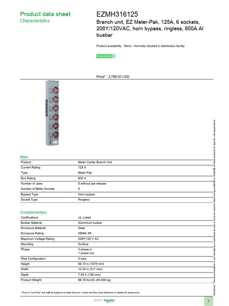 EZ Meter-Pak Meter Centers - EZMH316125 | PDF | Electricity ...