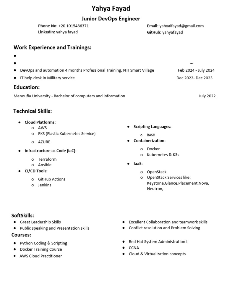 Yahya Fayad Cv Pdf Open Stack Computing