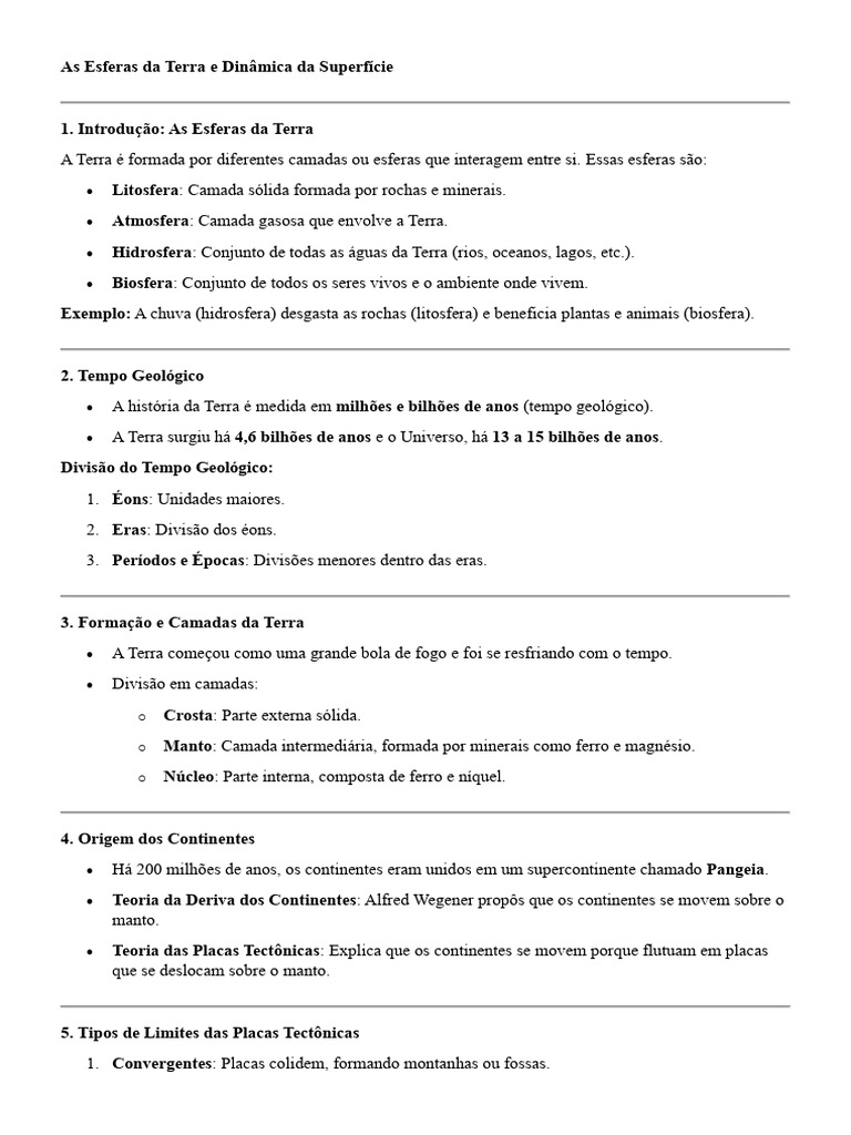As Esferas Da Terra e Dinâmica Da Superfície (REVISÃO) | PDF | Terra ...