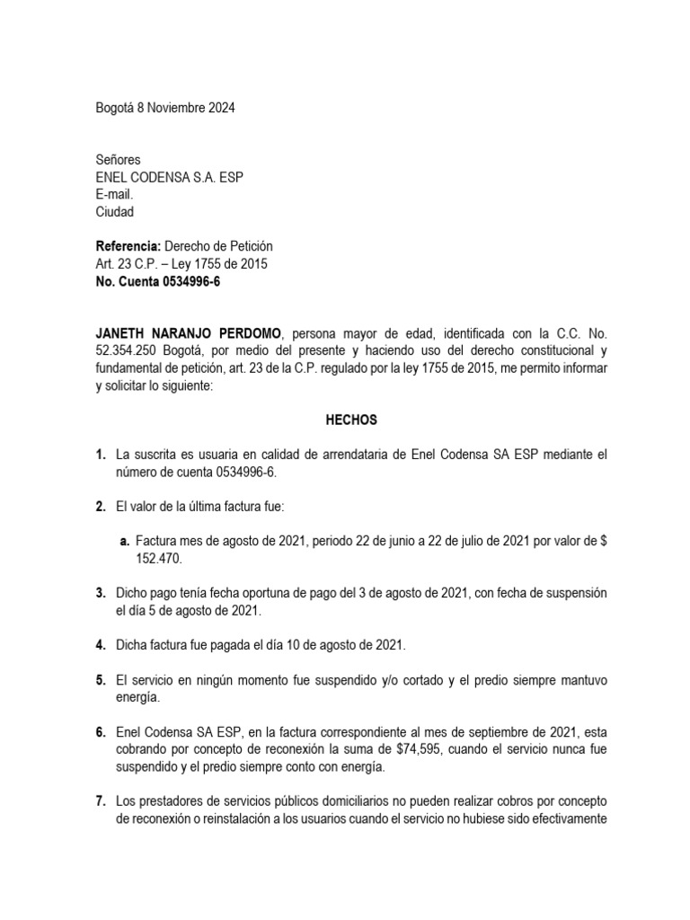 Carta 2 Codensa | PDF