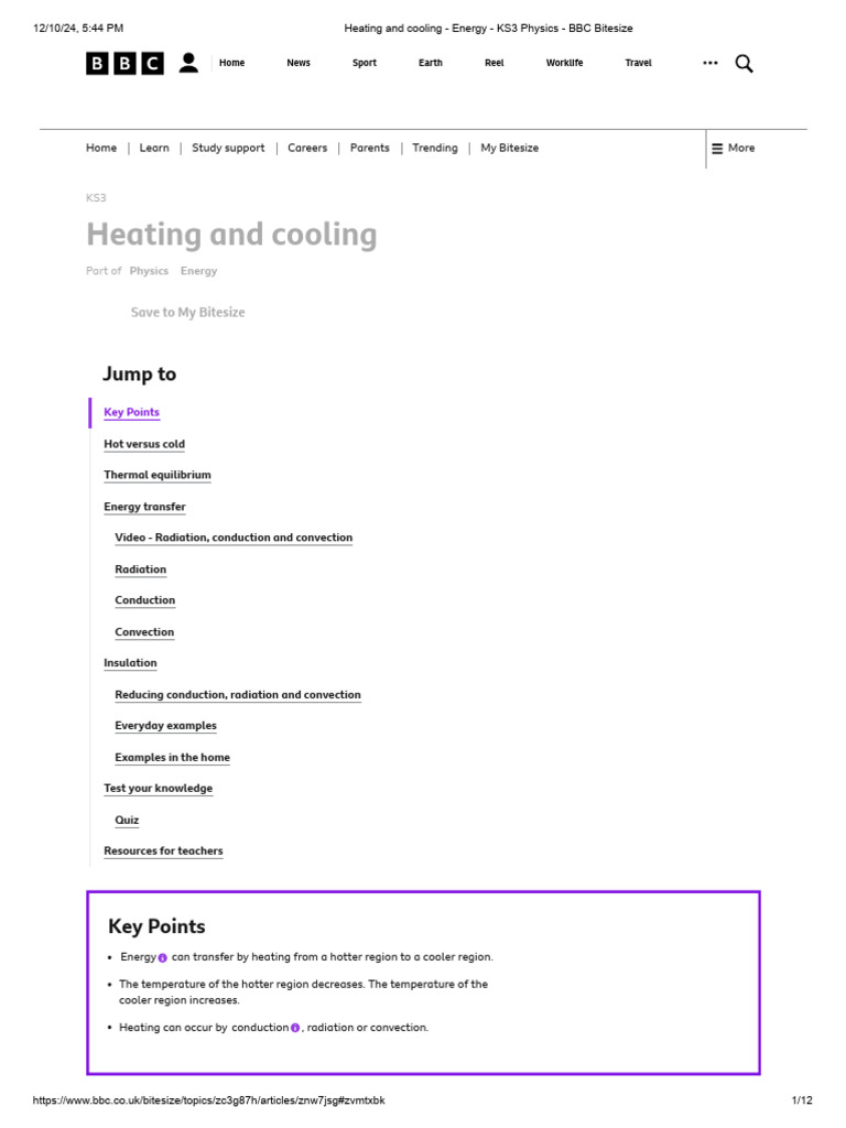 Heating and Cooling - Energy - KS3 Physics - BBC Bitesize | PDF ...