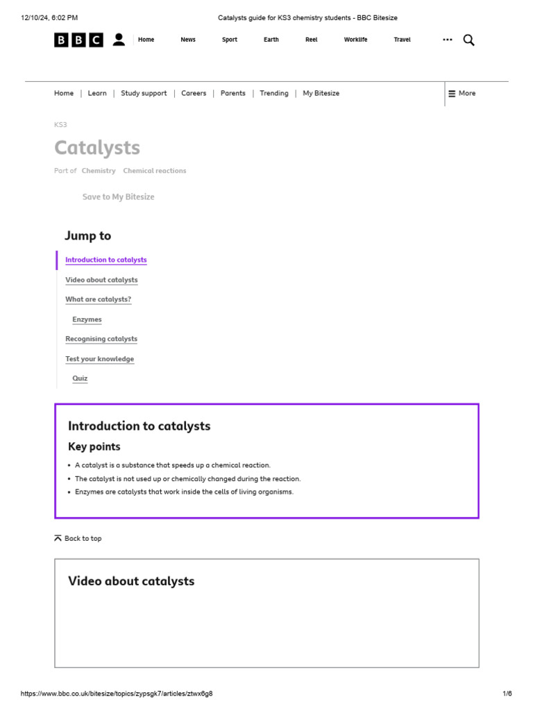 Catalysts Guide For KS3 Chemistry Students - BBC Bitesize | PDF ...