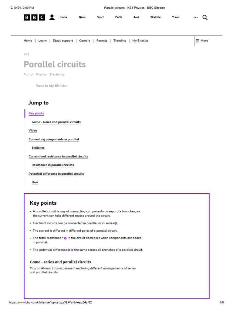 Parallel circuits - KS3 Physics - BBC Bitesize | PDF | Series And ...