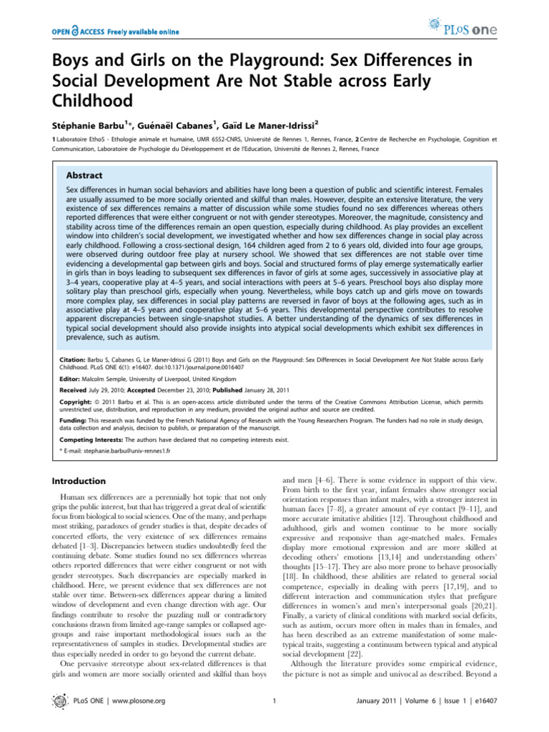 Barbu Et Al 2011 Boys and Girls on the Playground | PDF | Sex Differences In Humans | Student's ...