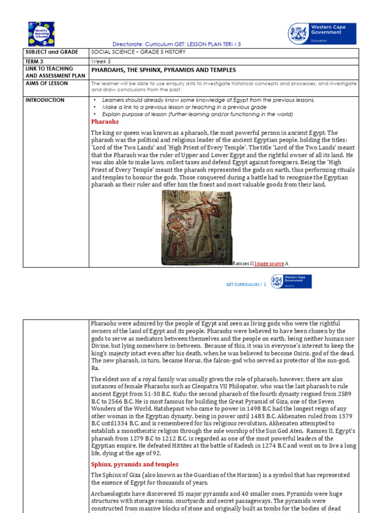Grade 5 History: Ancient Egypt | PDF | Ancient Egypt | Pharaoh