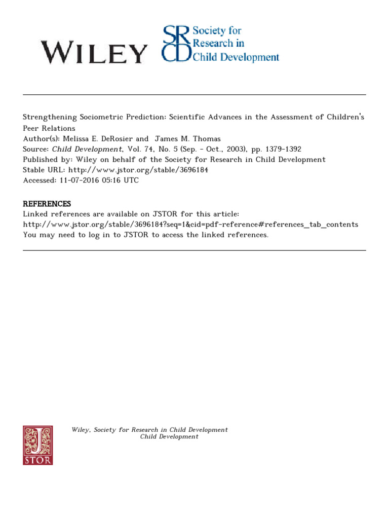 Sociometric Prediction in Children's Peer Relations | PDF | Social ...