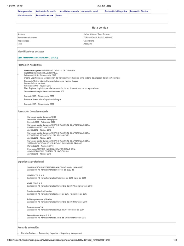 CvLAC - RG2 | PDF | Colombia | Business