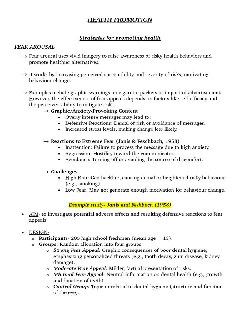 HEALTH PROMOTION Notes 9990 | PDF | Positive Psychology | Fear
