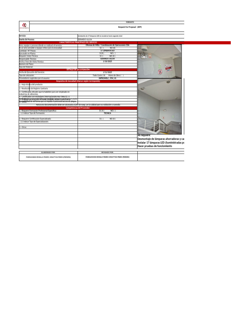 RFP-SSGG-PE-TRU-CDS-ABA-CO-F-001 Serv. Instalación de 17 Lámparas LED en Escaleras Hacia Segundo ...