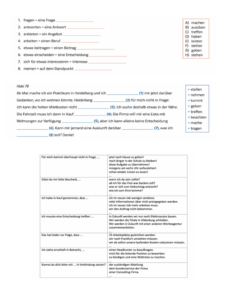 Nomen Verb Verb. Beruf | PDF