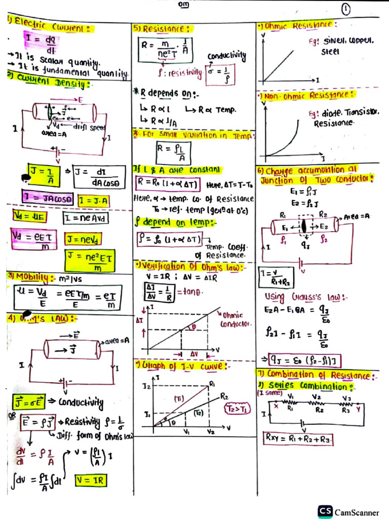 Current Electricity Short Notes | PDF | Quantity | Physical Phenomena