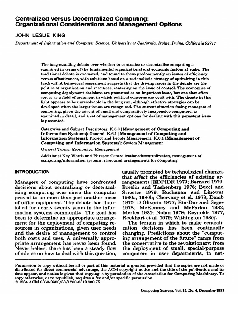 4-Centralized Versus Decentralized Computing | PDF | Decentralization | Economics