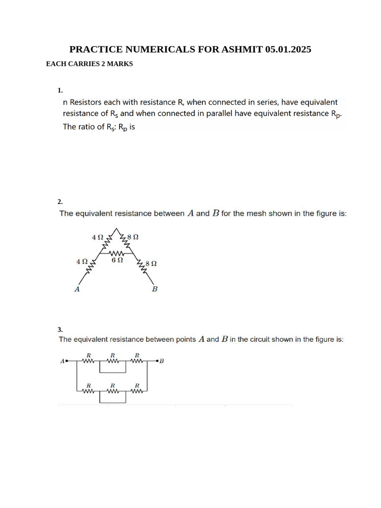 Practice Numericals For Ashmit 5TH Jan 2025 | PDF