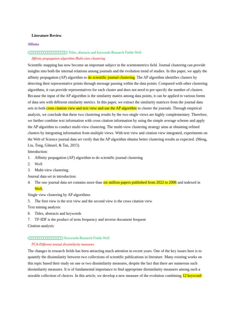 Literature Review: Affinity | PDF | Cluster Analysis | Citation