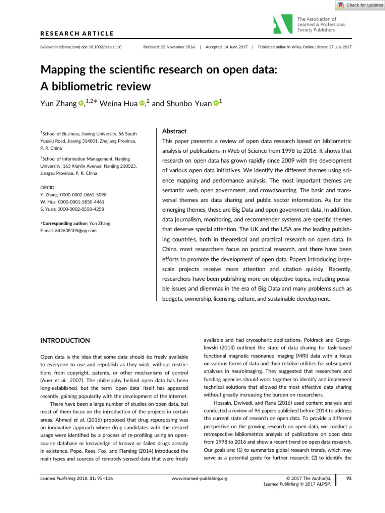 Learned Publishing - 2017 - Zhang - Mapping The Scientific Research On ...