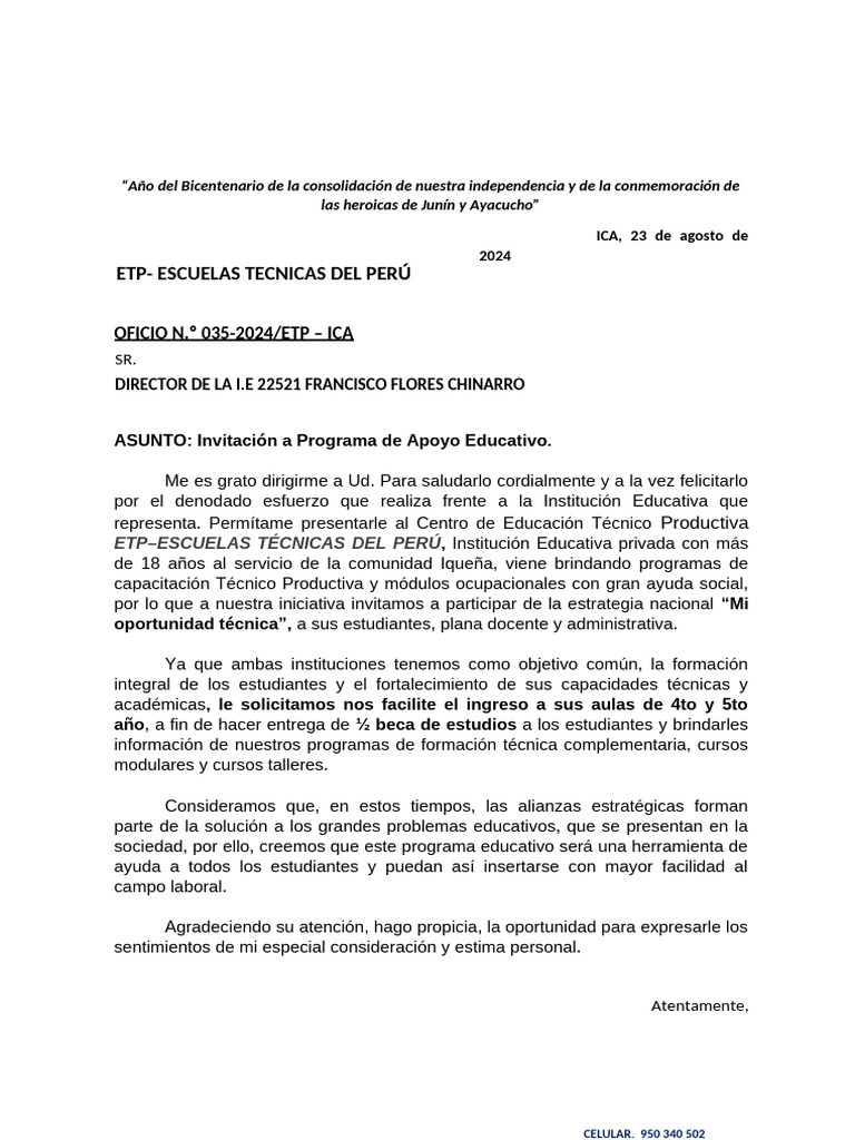 Oficio Convenio Colegios | PDF