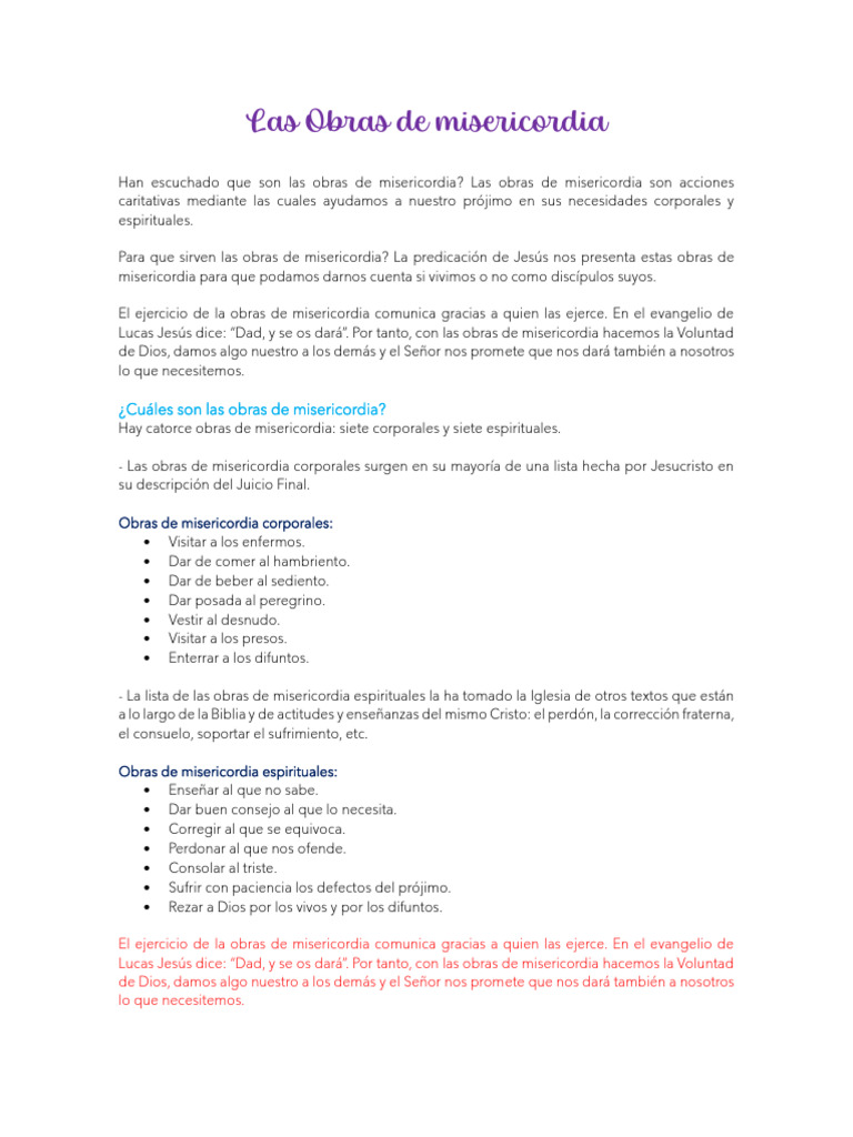 Obras de misericordia | PDF | Misericordia | Jesús
