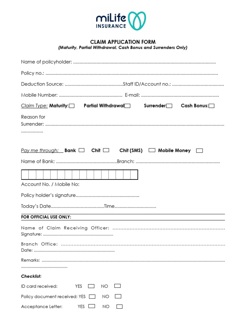 Claim Application Form for Policies | PDF