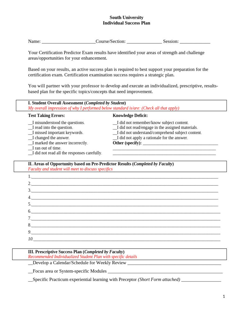 Individual Success Plan Form | PDF | Learning | Cognition
