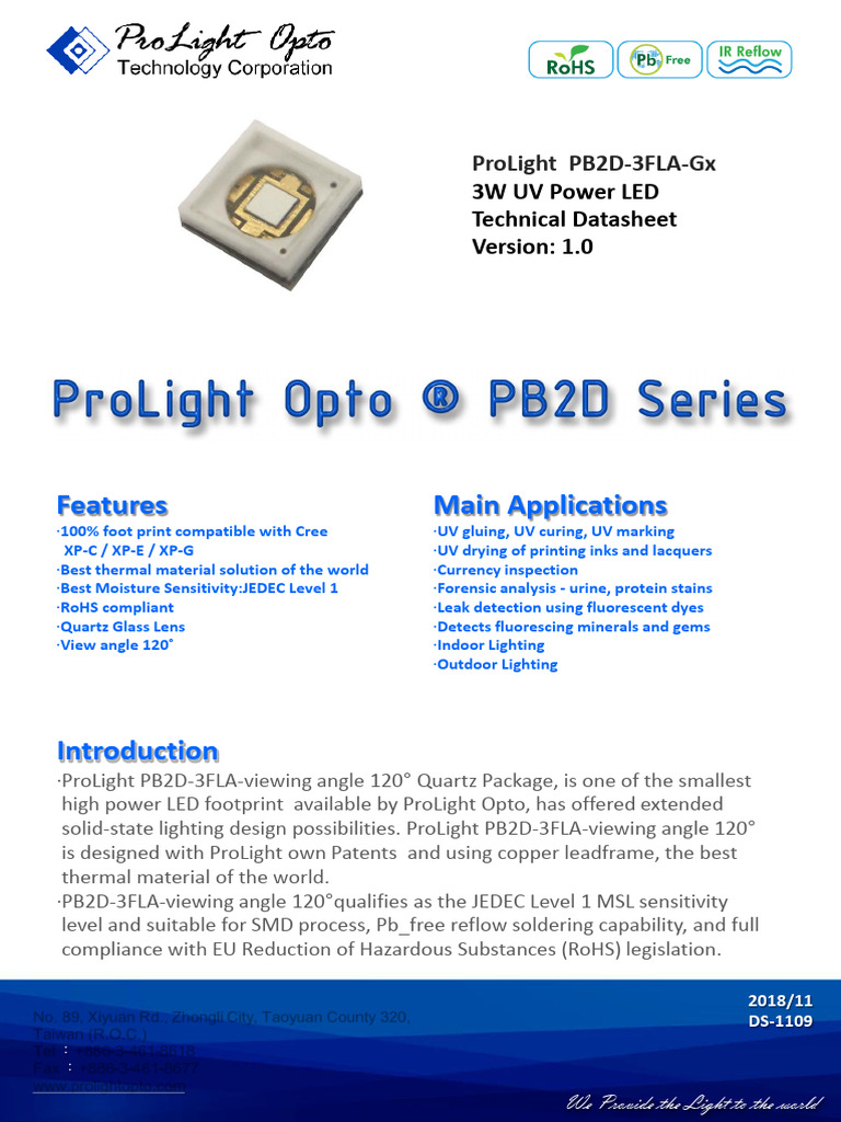 ProLight PB2D-3FLA-Gx UV LED Datasheet | PDF | Soldering | Ultraviolet