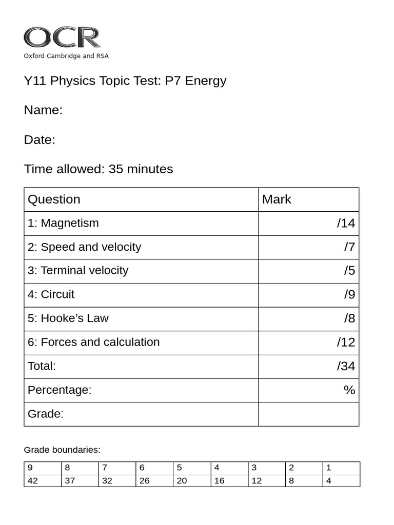 Y11 Physics Energy Test: Magnetism & Efficiency | PDF | Stove | Heat ...